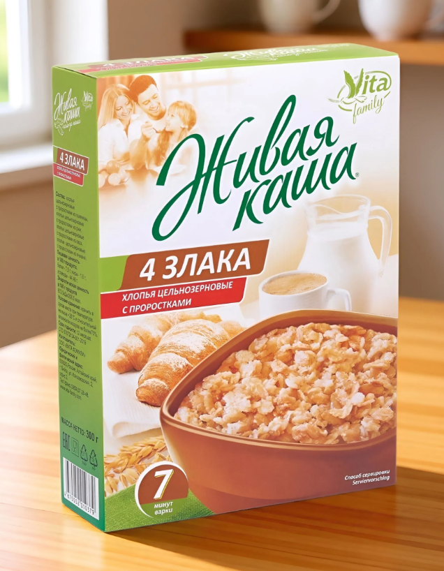 Каша Алтайснэк Vita Живая, 4 злака, пророщенное зерно, без добавок, 300г