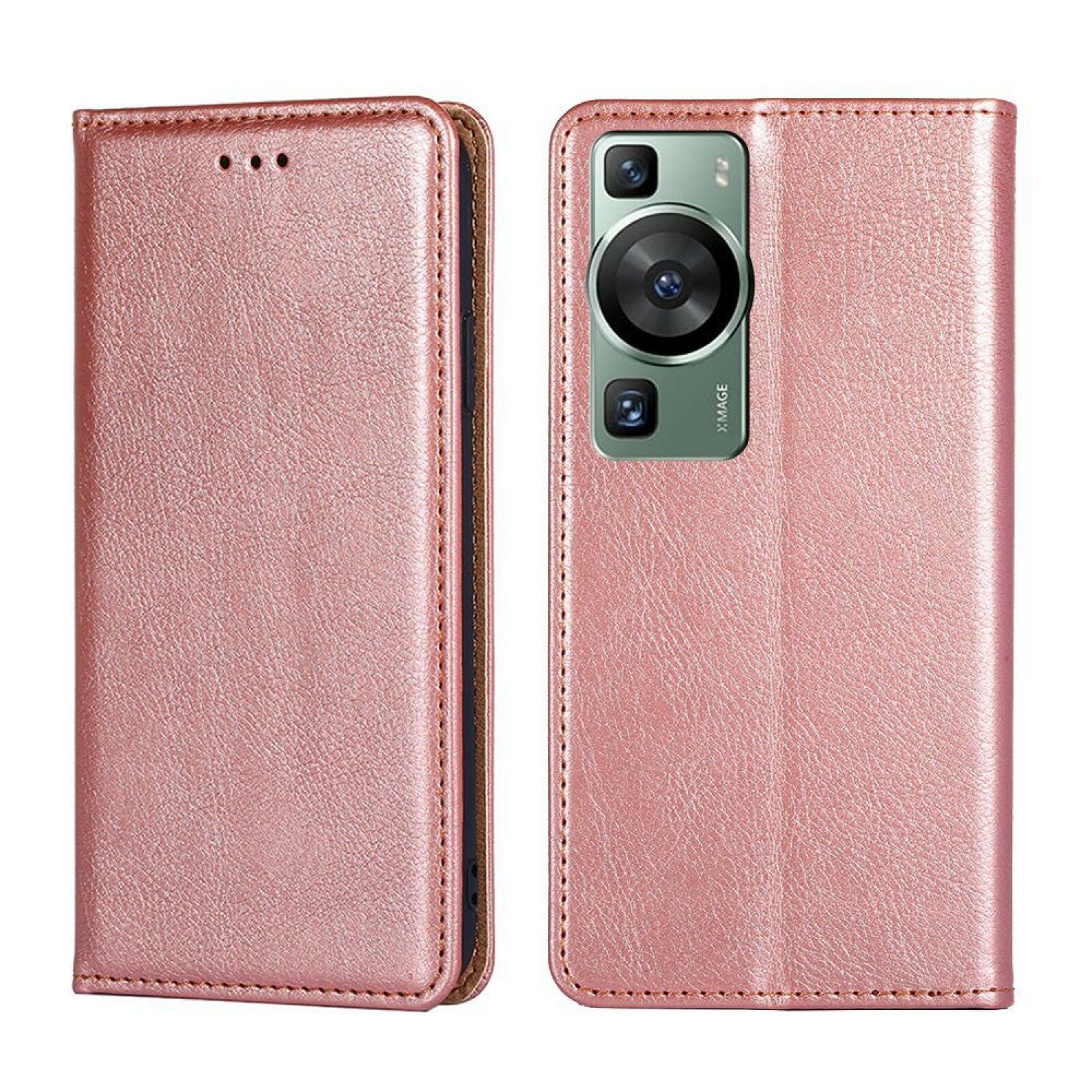 Чехол-книжка MyPads для Huawei P60 и P60 Pro розовое золото с магнитным замком