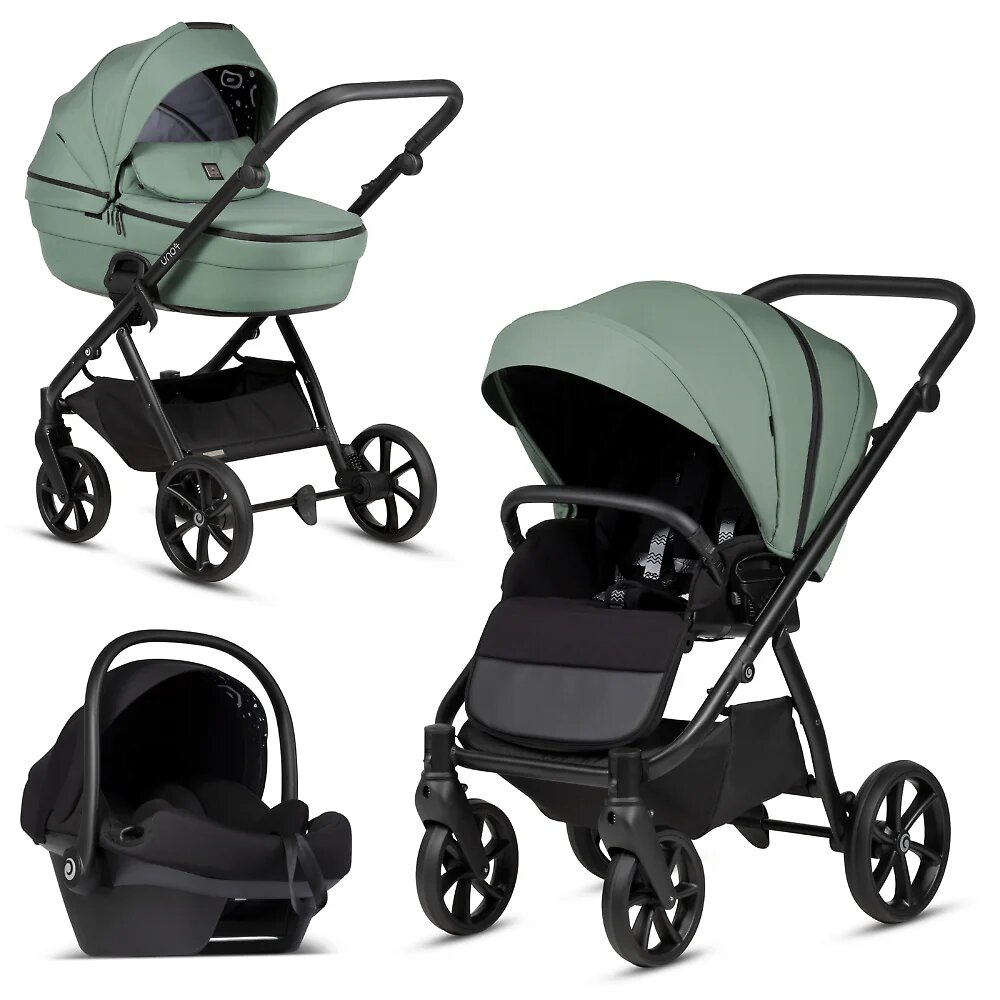 Детская коляска 3в1 Tutis Uno 6+, Elo Lux Edu Sky, цвет Dark Ivy (Зелёный)