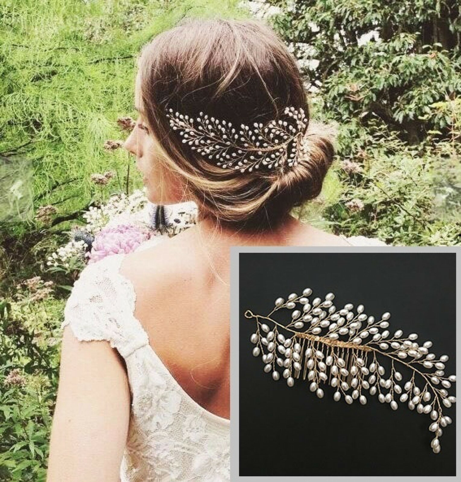 Свадебная заколка-гребень MyPads N441488 золотая с жемчужинами для вечерних и свадебных причесок