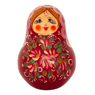 Матрешка детская Неваляшка с колокольчиком Розовый букет 11 см