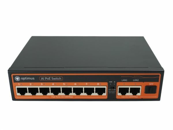 Optimus U1I-8F/2G/1S Сетевой PoE-коммутатор ( 8 PoE + 2порта до 1000 Мбит/с), до 250м.