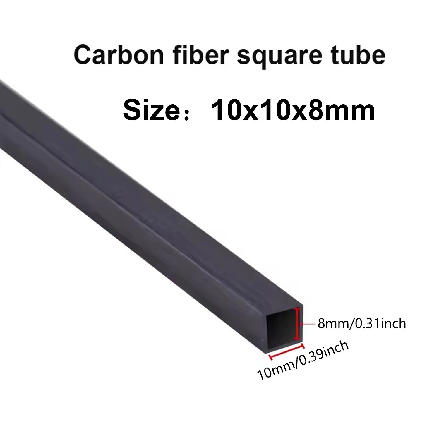 Трубка углеволокна 10x10x8mm, 500mm, 3шт