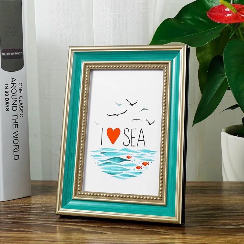 Фоторамка для фото I love SEA из дерева прямоугольной формы, зеленого цвета