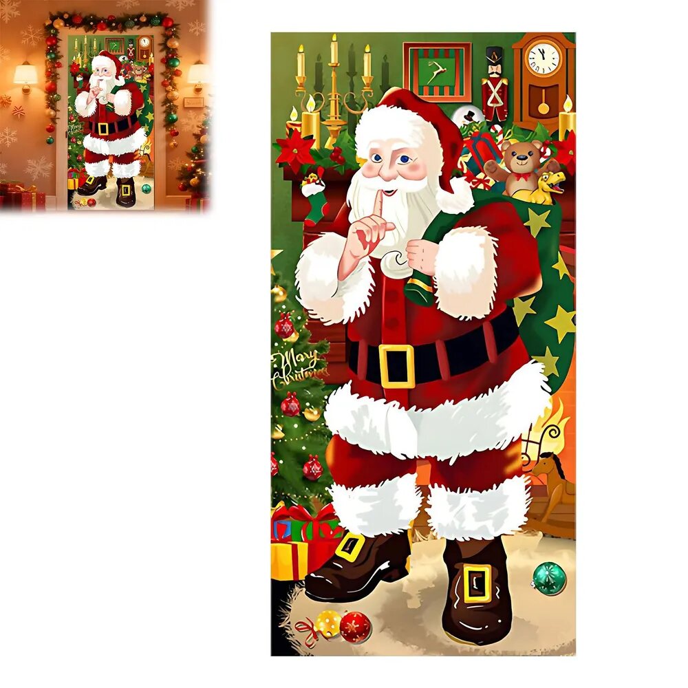 Занавеска на дверь нитяная 90x180 см разноцветный Новогодний декор Штора Санта Клаус для дверного проема