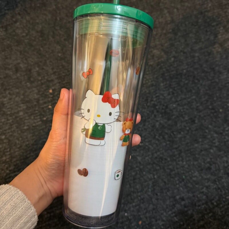 Серия «Звезда внешней торговли»: Тайский мультяшный дизайн KT, простая термокружка, стильная кофейная чашка, портативная чашка для напитков с трубочкой.