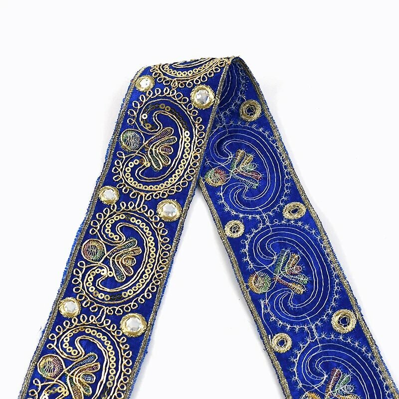 Лента жаккардовая с вышивкой Blue 5см 5Yards