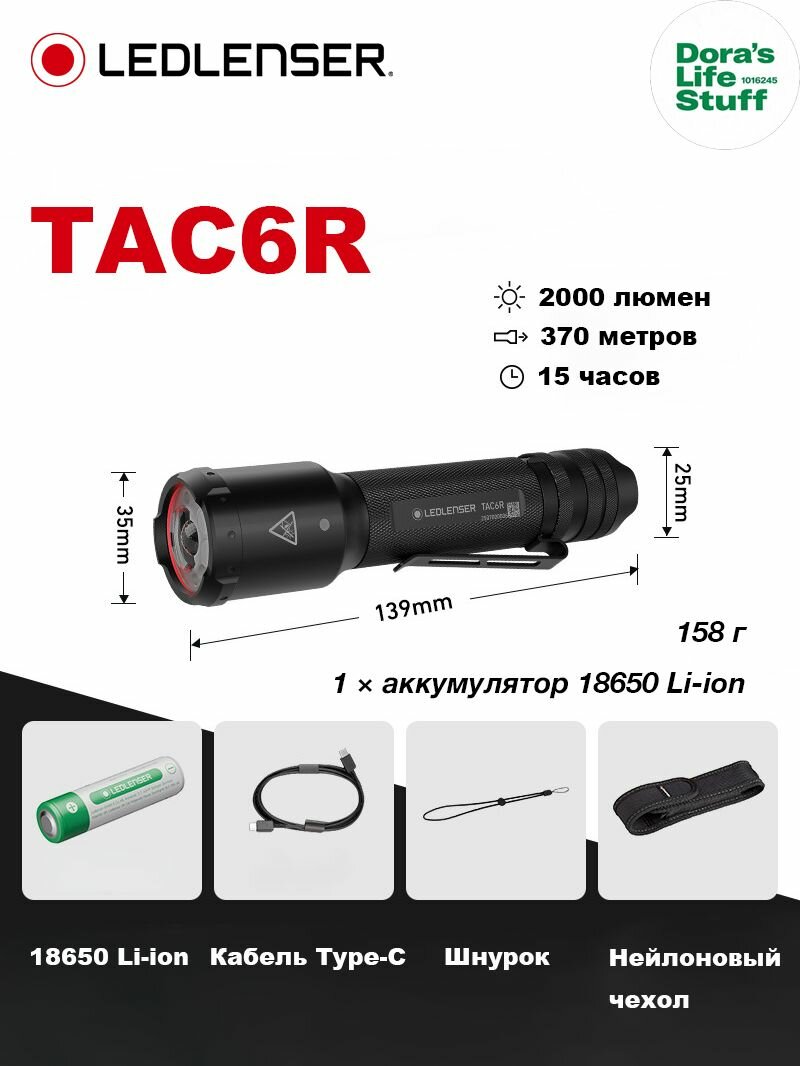 LEDLENSER TAC6R, Многофункциональный тактический фонарь, 2000 люмен