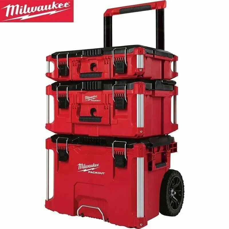 Ящик Milwaukee PACKOUT, ударопрочный, герметичный, красный, чёрный, 56x47x109см