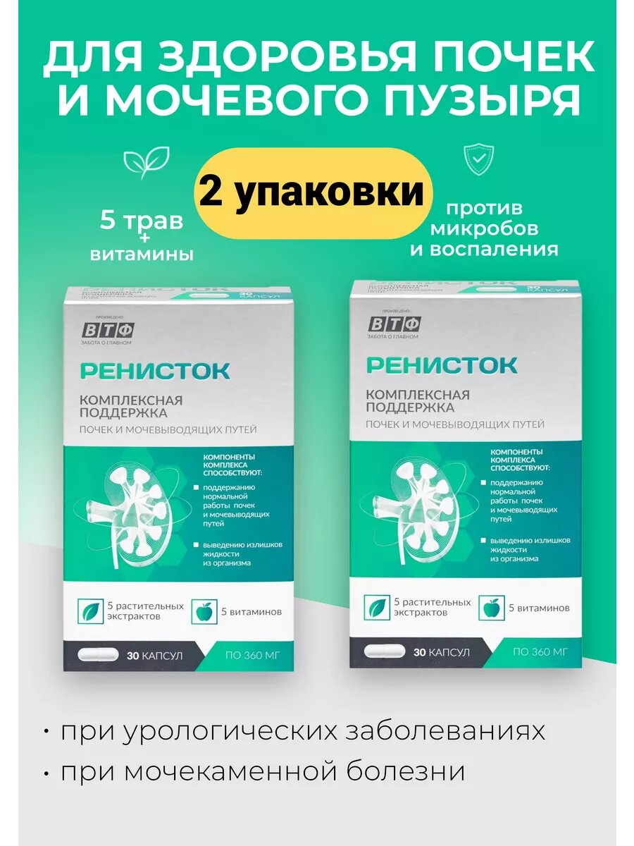 Ренисток растительные капсулы при цистите, для почек и мочевыводящих путей 2 упаковки