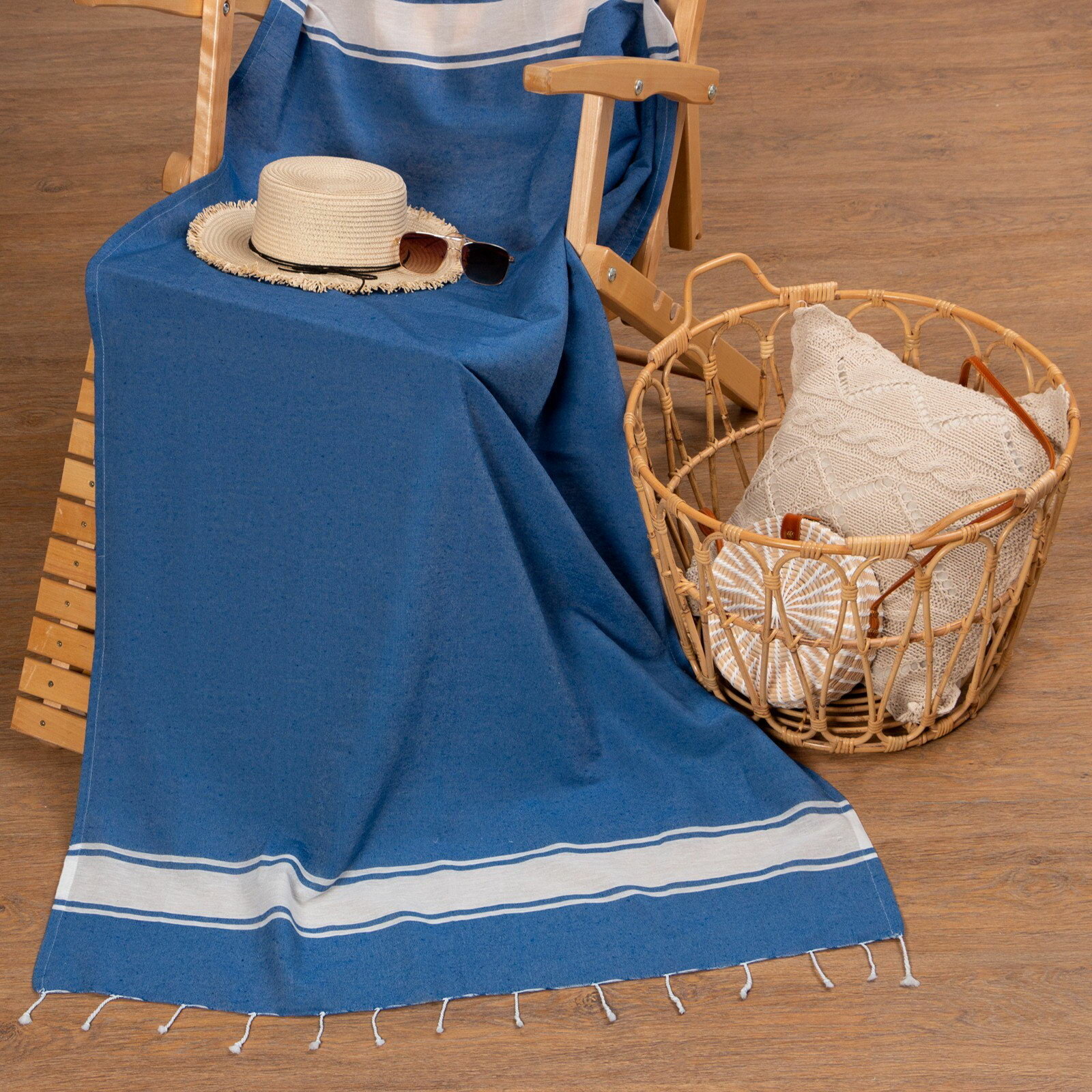 Полотенце для ванны Пештемаль "Cotton Foutah" 90x170 см,220 г/м, 80%хлопок, 20% п/э, синий