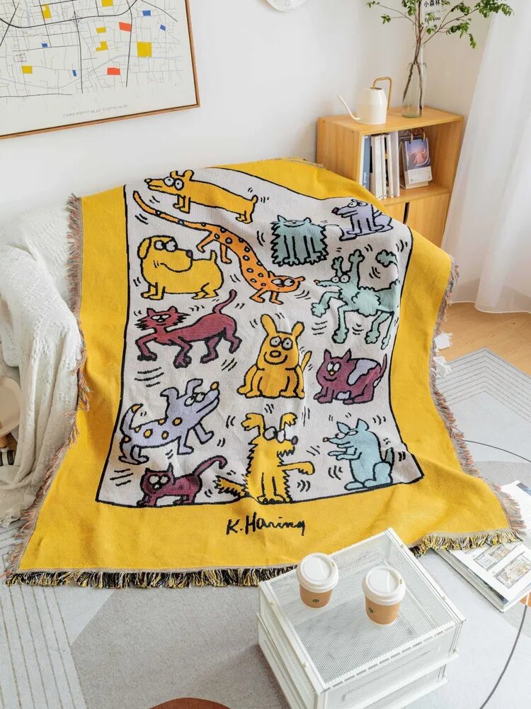 Плед пончо с рисунком Keith Haring, Полиэстер, 160x130 см, для дома и пикника