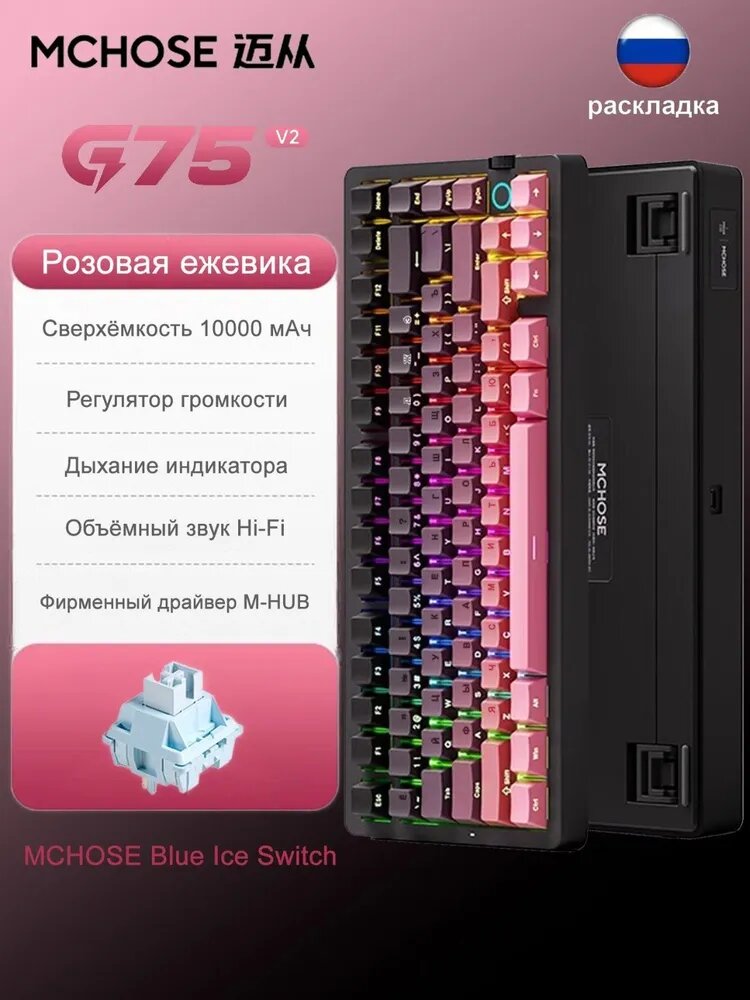 Игровая клавиатура беспроводная , Русская раскладка, черный, розовый