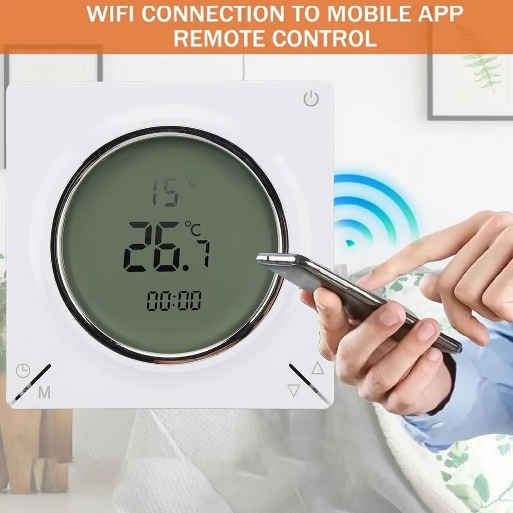 Умный термостат для дома с Amazon Alexa и Apple HomeKit, беспроводной, ЖК дисплей — фото 1