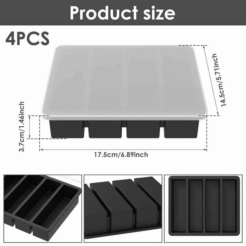 Набор из 4 силиконовых форм для заморозки с крышками, 4 секции, для приготовления льда, соков, соусов, бульонов, остатков еды