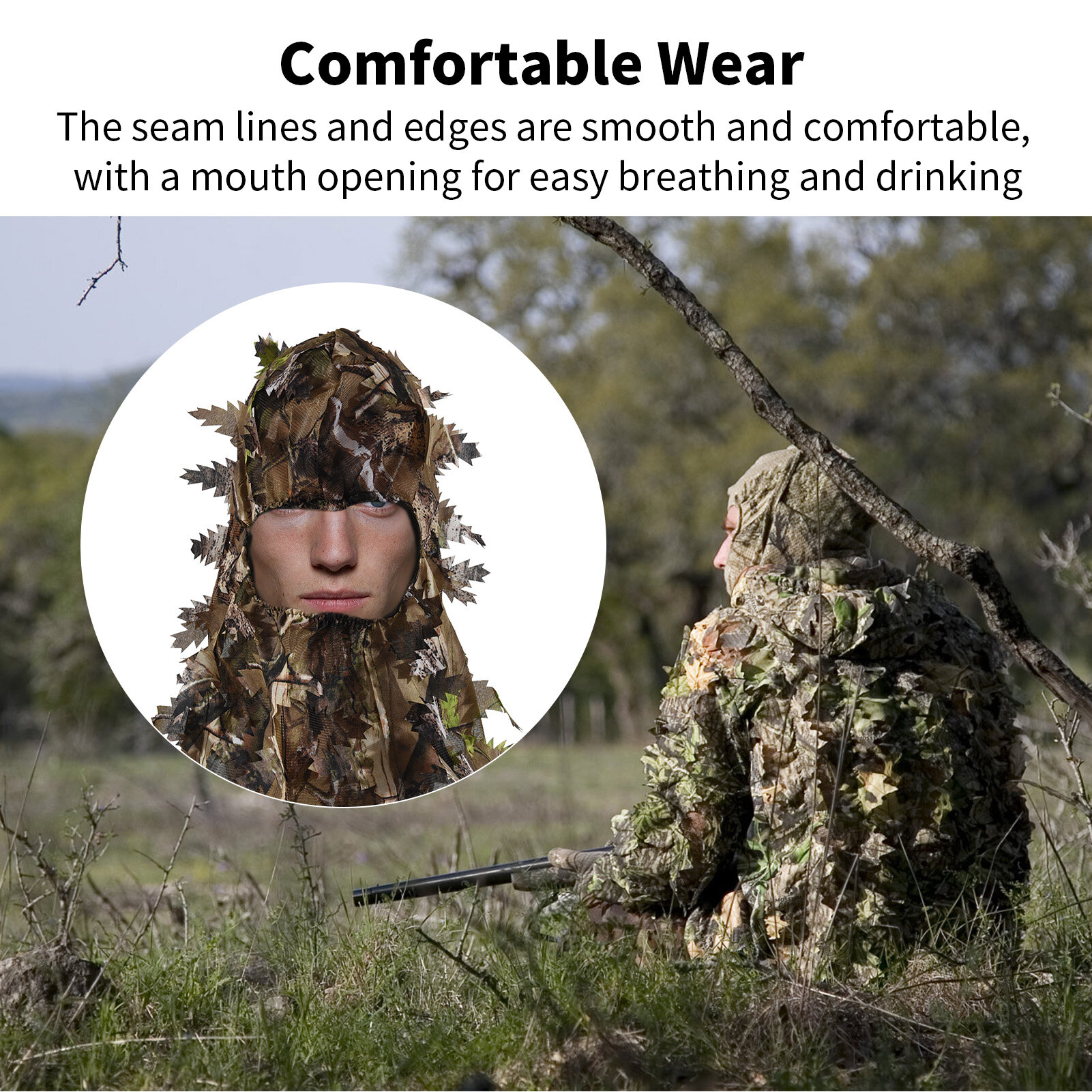 Ghillie Hunting Hat Камуфляжный Листовой Головной Убор Шляпа с Москитной сеткой Аксессуары для охоты для мужчин Материал Полиэстер Дыхающий Один размер подходит для всех Зеленая весенняя шляпа Желтая осенняя шляпа Деревянная шляпа Размер 45x35cm Вес 50g