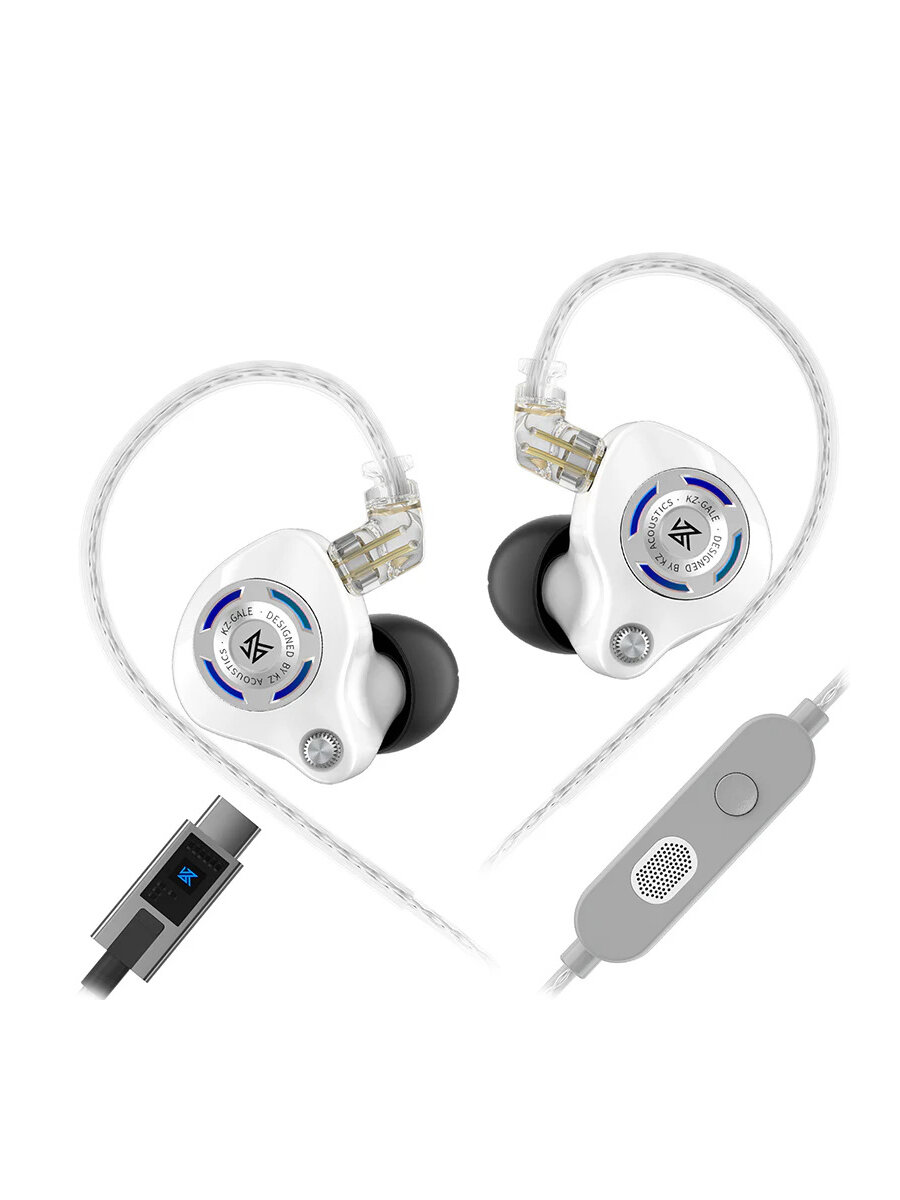KZ Gale USB-Type-C с микрофоном, белый/серый, проводные наушники