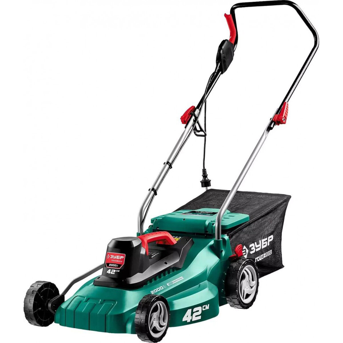 Газонокосилка электрическая ЗУБР ГСЦ-42-2000 бирюзовый, несамоходная, 42 см