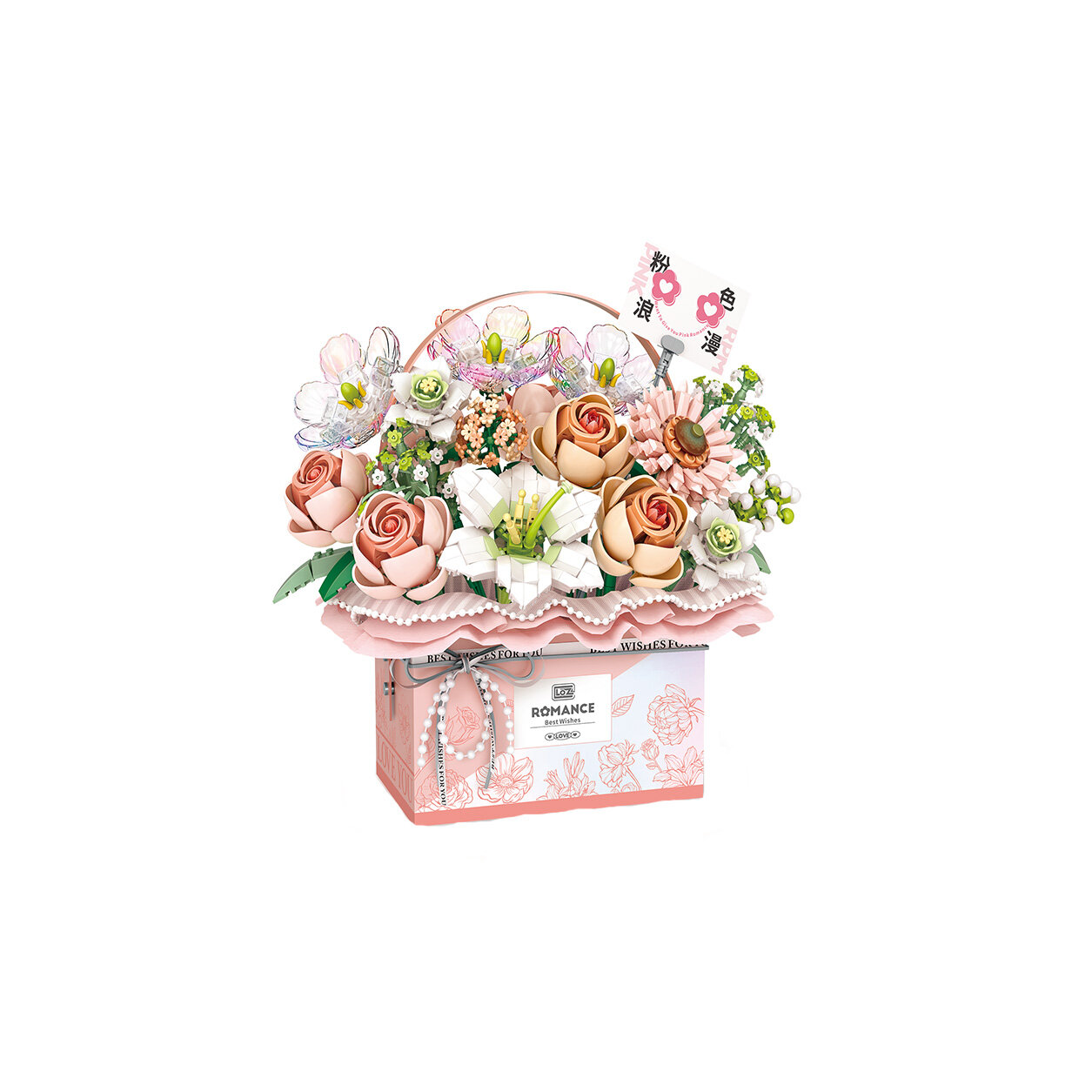 Строительные блоки Цветы унисекс LOZ Lizi Bouquet Box LOZ1951, 1212 шт, Iridescent Pink