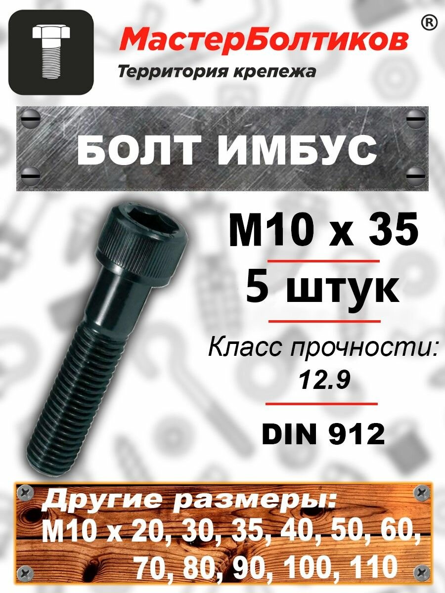 Болт имбус 10х 35 высокопрочный кл.12,9 DIN 912 "МастерБолтиков" (5 шт)