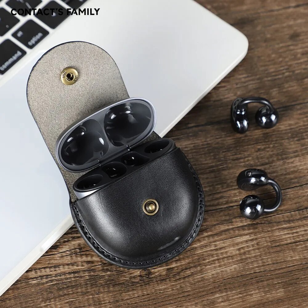 Черный кожаный чехол для наушников Huawei Freeclip