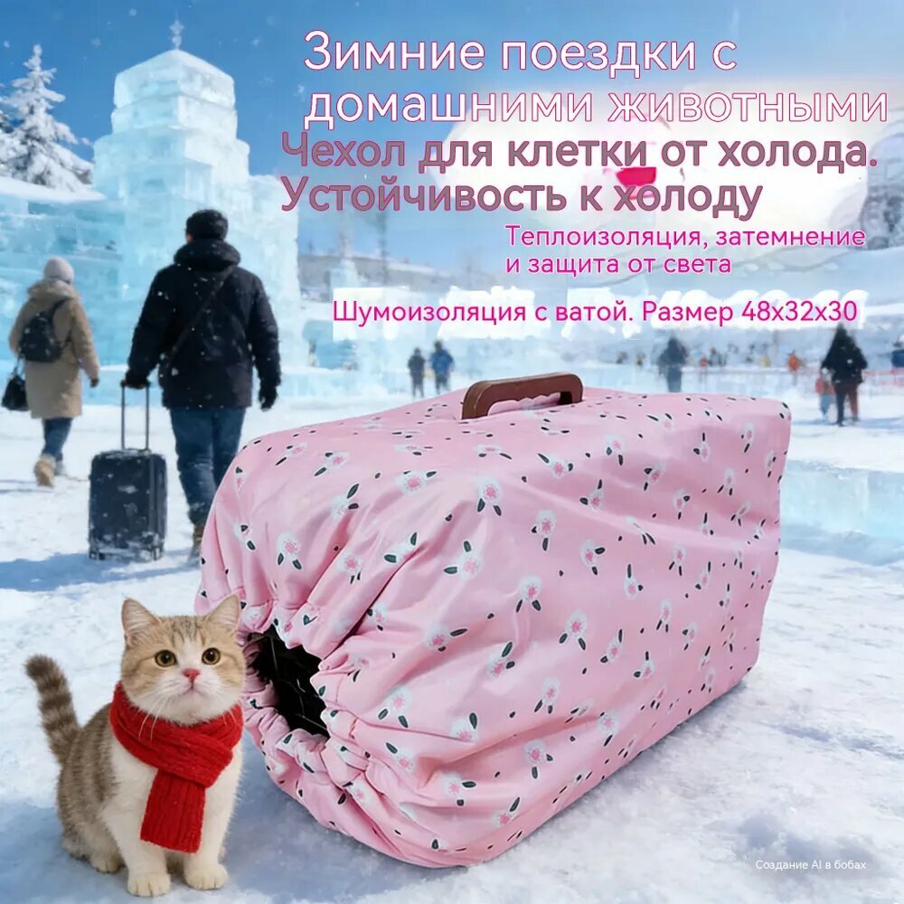 Теплый чехол для пластиковой клетки для кошек и собак 48x32x30