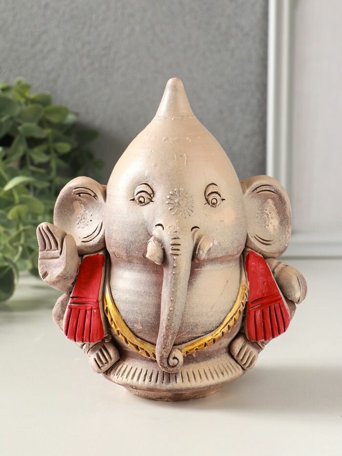 Фигурка гипс Ганеш , 14 13 9 см, эффект состаривания, слоновая кость