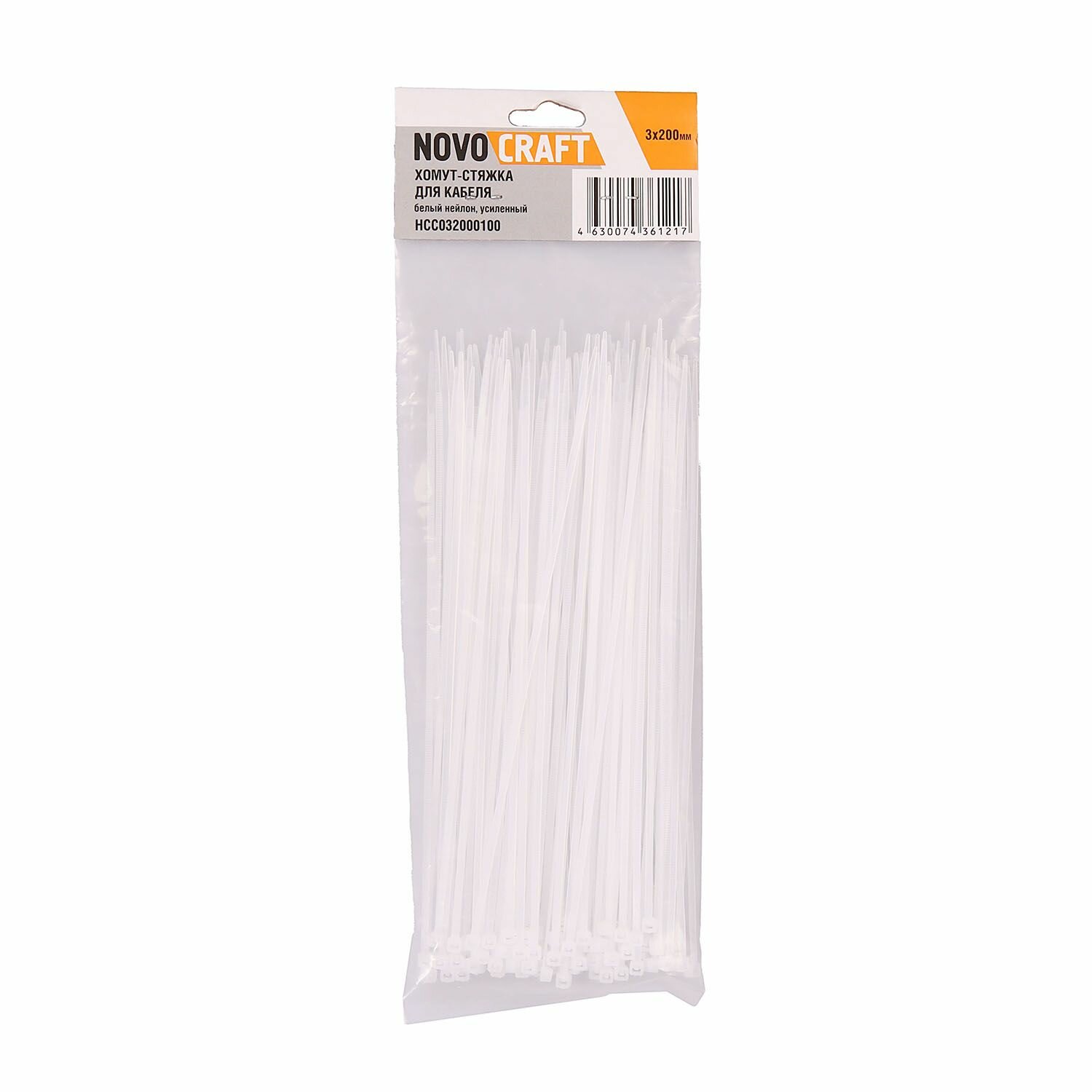 Хомут-стяжка Novocraft 3х200 мм, белый, 100шт, нейлоновый