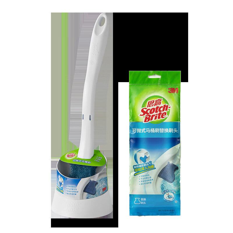 Одноразовая щетка для унитаза 3M Scotch-Brite для чистки и удаления пятен [1 ручка + 4 насадки + 1 подставка]