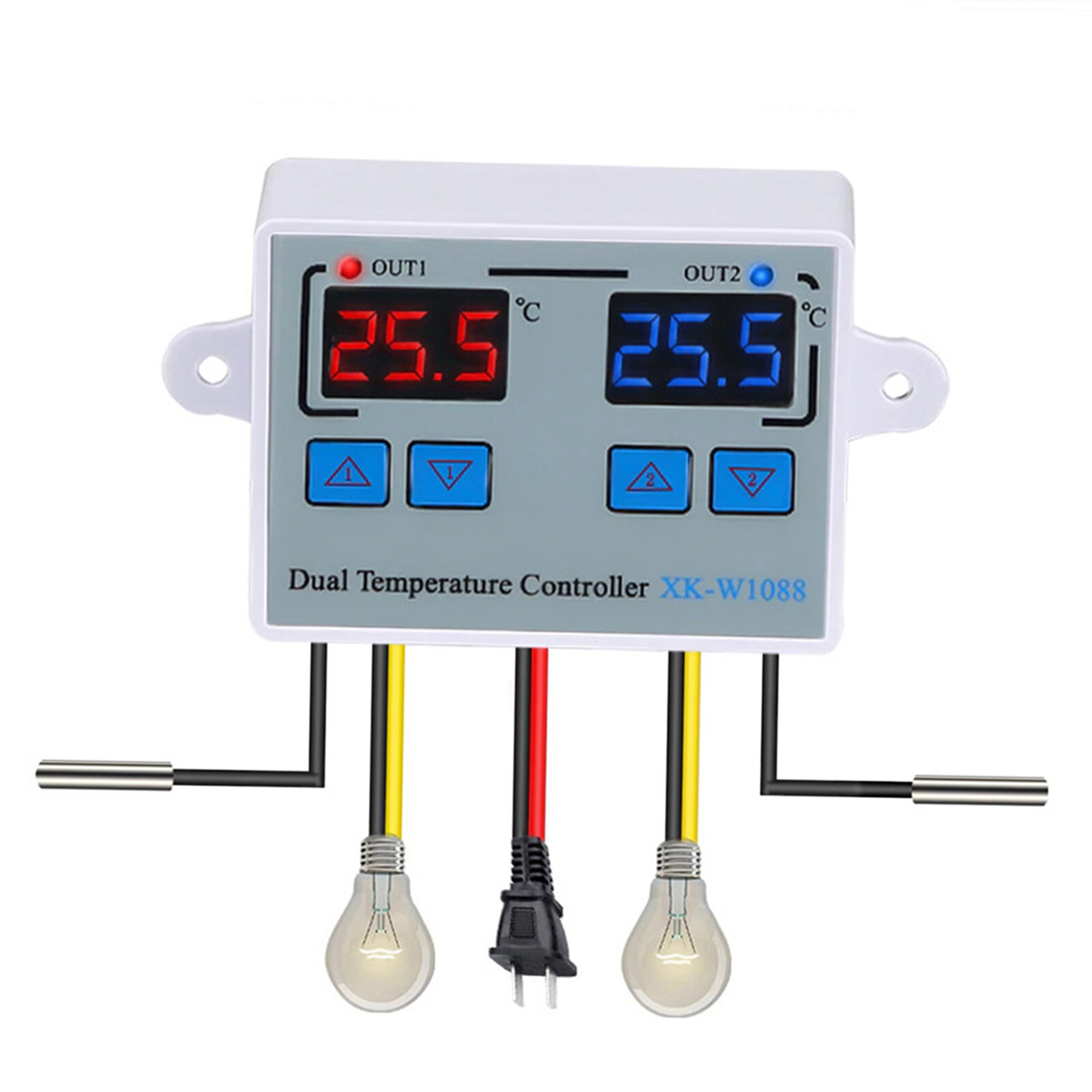 Dual Digital Thermostat Temperature Controller Two Relay Output Thermoregulator for incubator Heating Cooling XK-W1088 AC110-220V