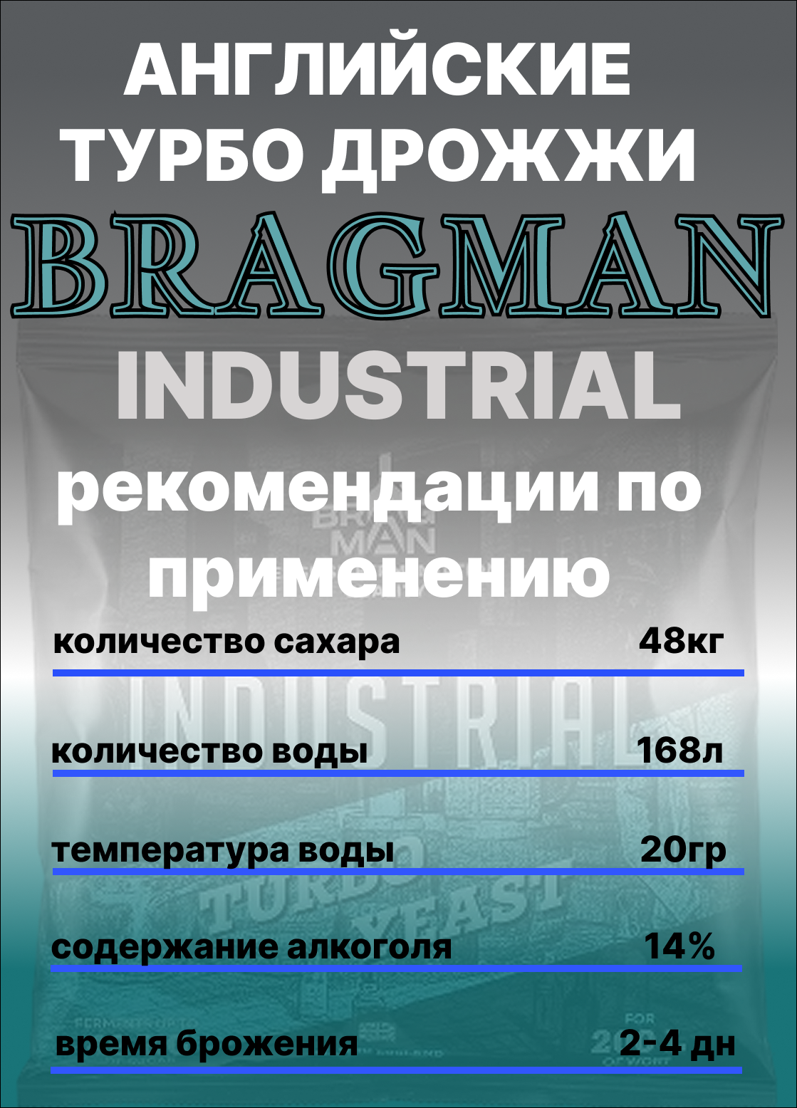 Спиртовые Турбо дрожжи Bragman Industrial 1шт. 520гр на 200л