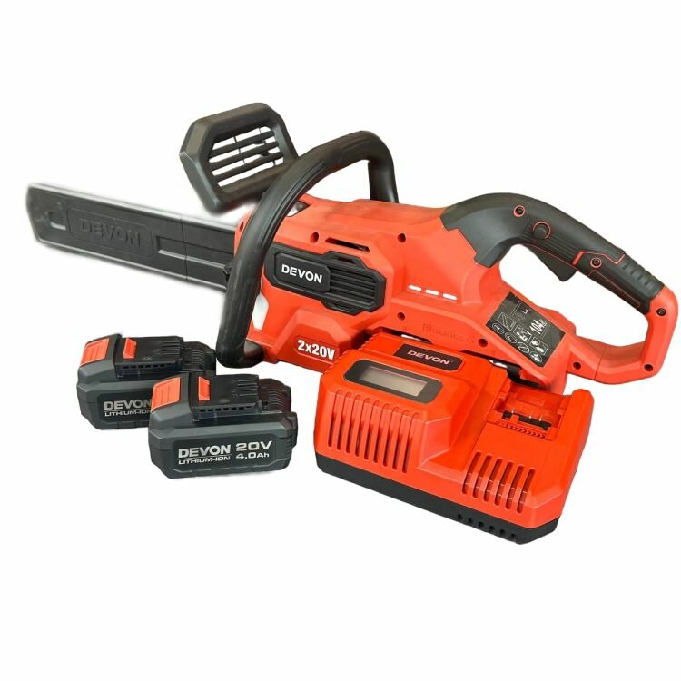 Аккумуляторная цепная пила DEVON, 2 АКБ 4 Ач, З/У, 4556-Li-40-SET