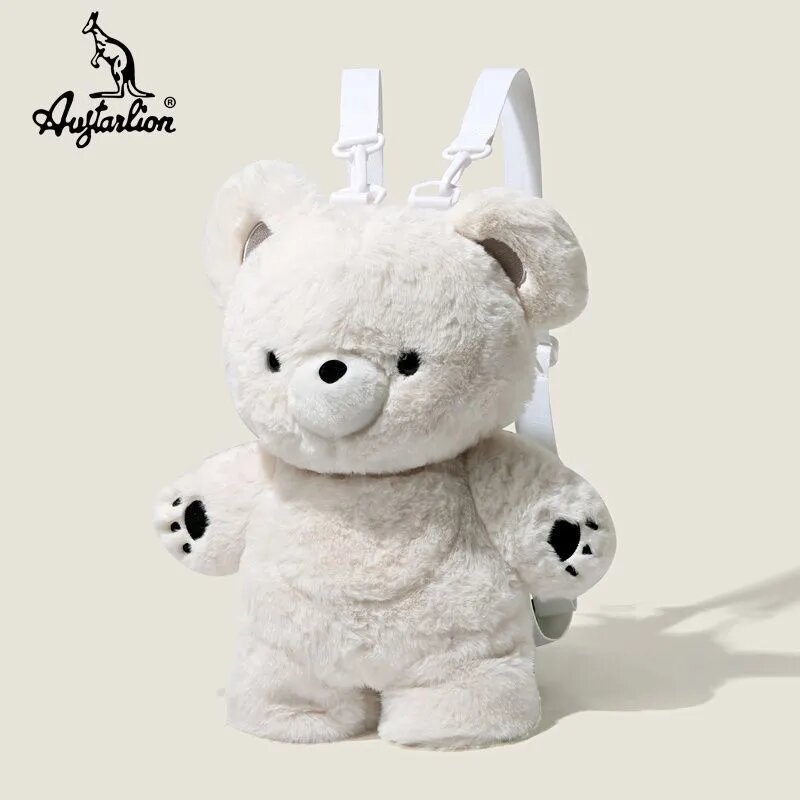 Рюкзак плюшевый мишка белый детский школьный мягкий игрушка сумка рюкзачок для девочки подарок милый аксессуар