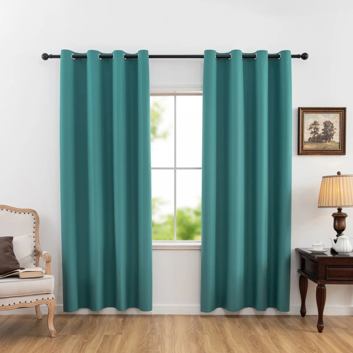 Однотонные шторы из полиэстера 100% blackout Темно-зеленый, 132X213cm, Green
