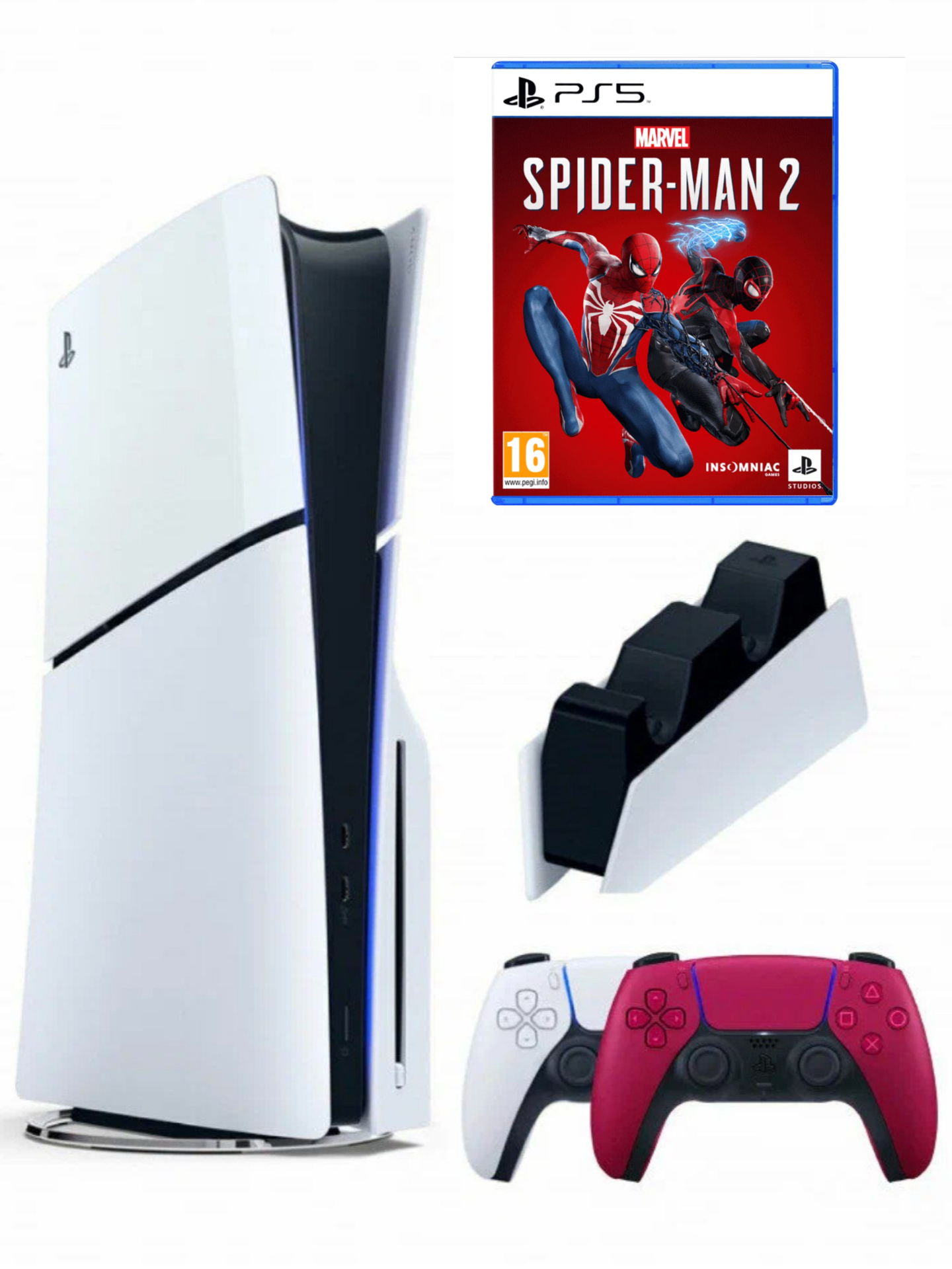 PS5 (ПС5) Игровая приставка Sony PlayStation 5 Slim disc + 2-й геймпад(красный) + зарядное + игра Spider-Man2