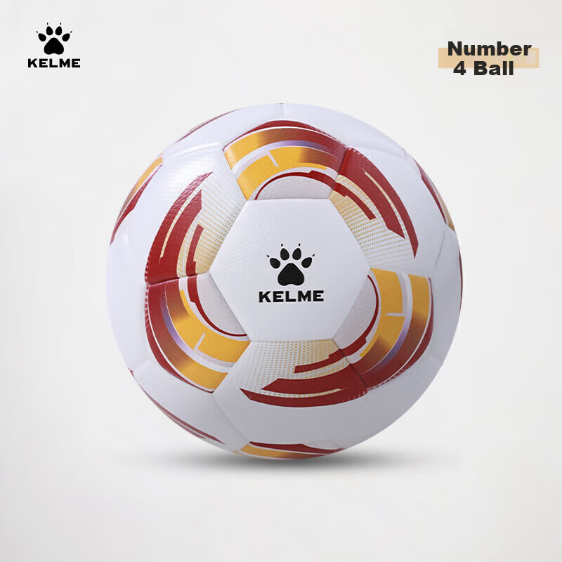 Футбольный мяч KELME для юношеских тренировок размер 4 с горячим склеиванием, бело-красный Характеристики：Белый с
