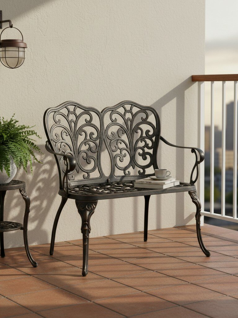 Садовая кованая скамья TetChair бронзовая, литой алюминий 95×56×92 см