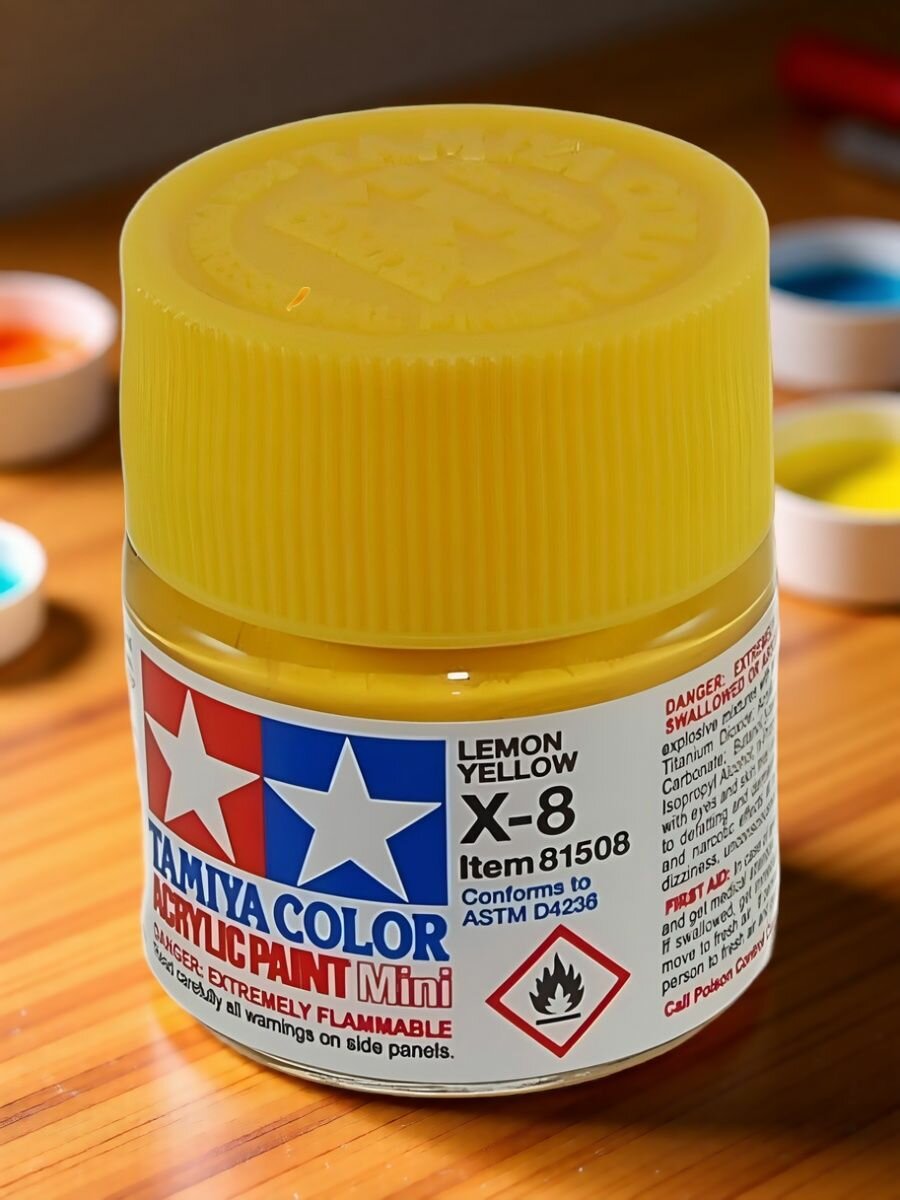 X-8 Lemon Yellow (Лимонно-желтая Глянцевая) акриловая краска, 10 мл.