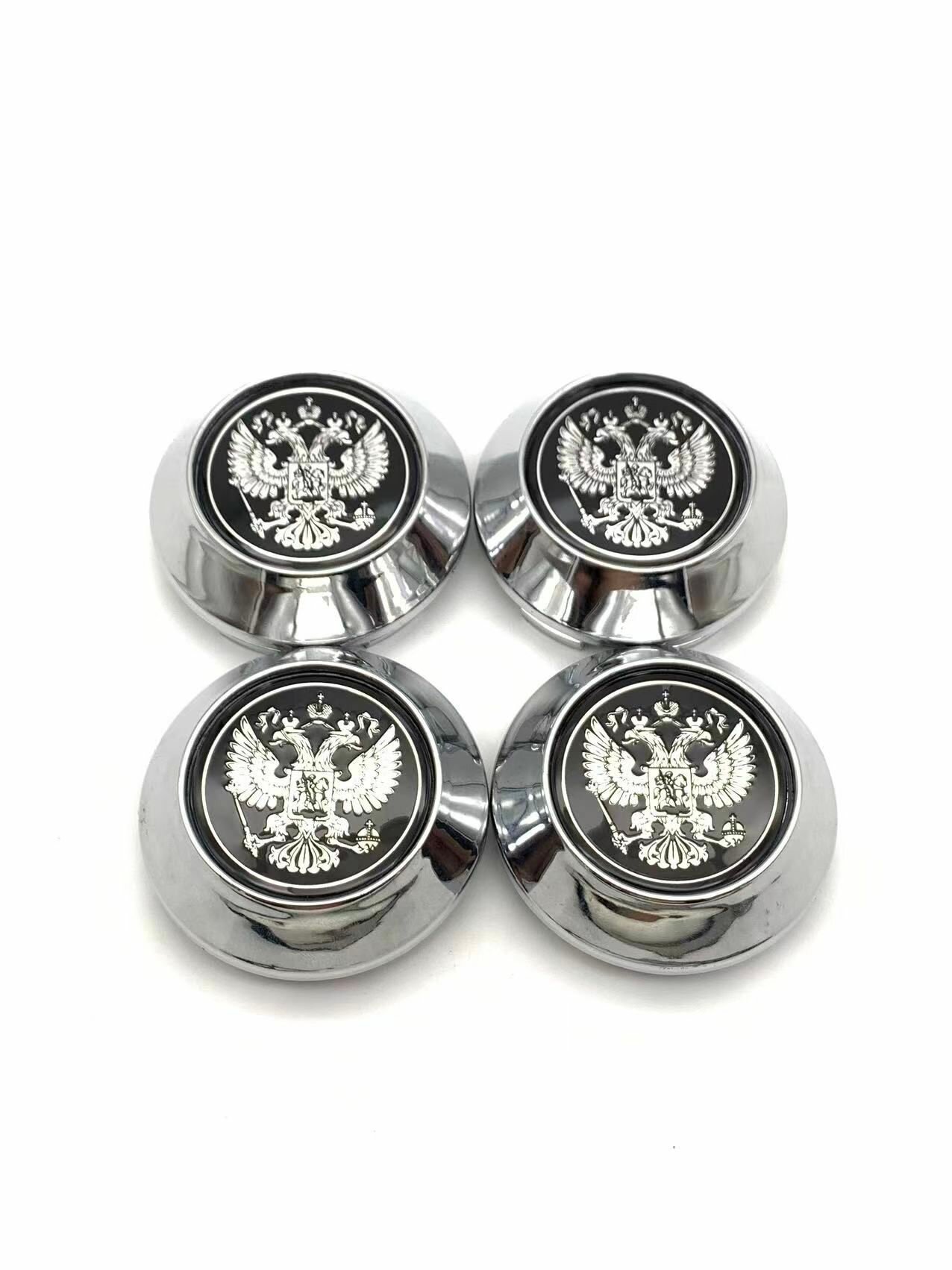 Колпачок на ступицу литого диска на автомобили двуглавый орёл Герб России, размер 69/65/9 мм, комплект 4 штуки.