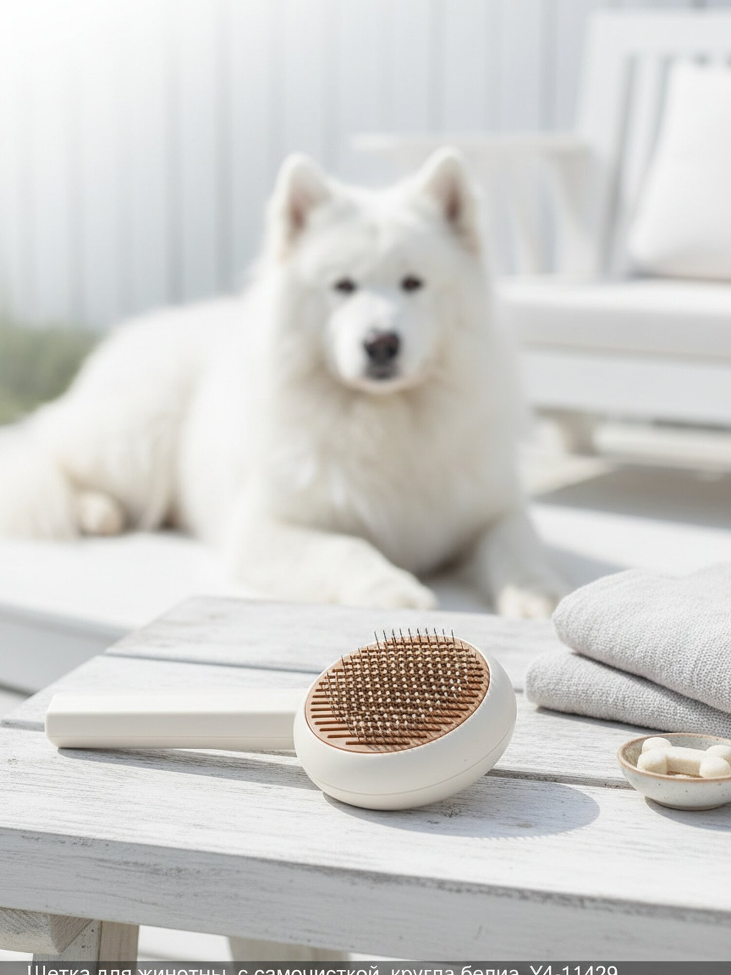 Щетка вычесывания животных, самоочистка Y4-11429, круглая пуходерка кошкам, собакам, белый дешеддер шерсти