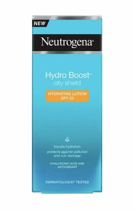 Лосьон Neutrogena "Hydro Boost City Shield", SPF 25, увлажняющий, для всех типов кожи, 50 мл