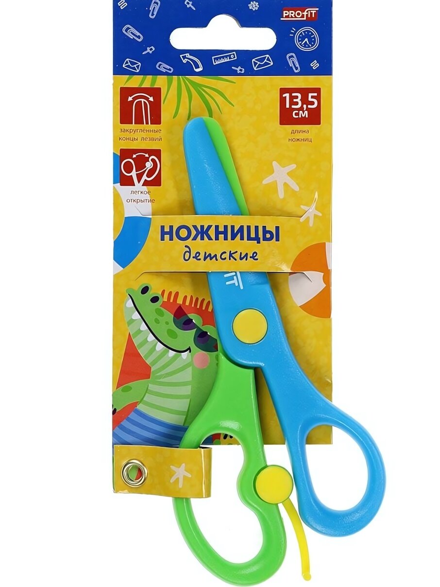 Ножницы детские безопасные "Крокодил" 13,5 см, пластиковые лезвия, сине-зеленые, для школы и творчества