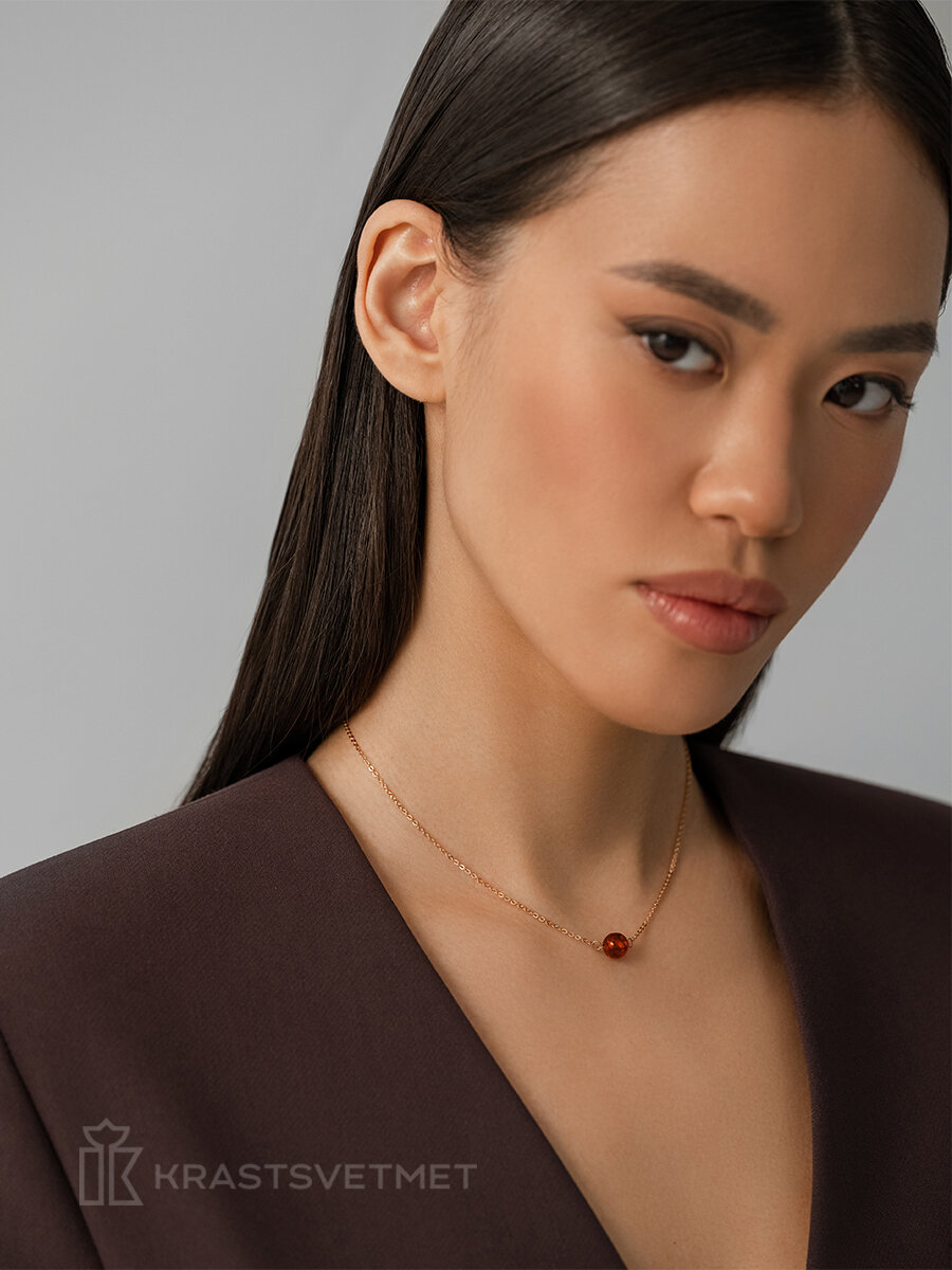 Колье, серебро, 925 проба, родирование, янтарь