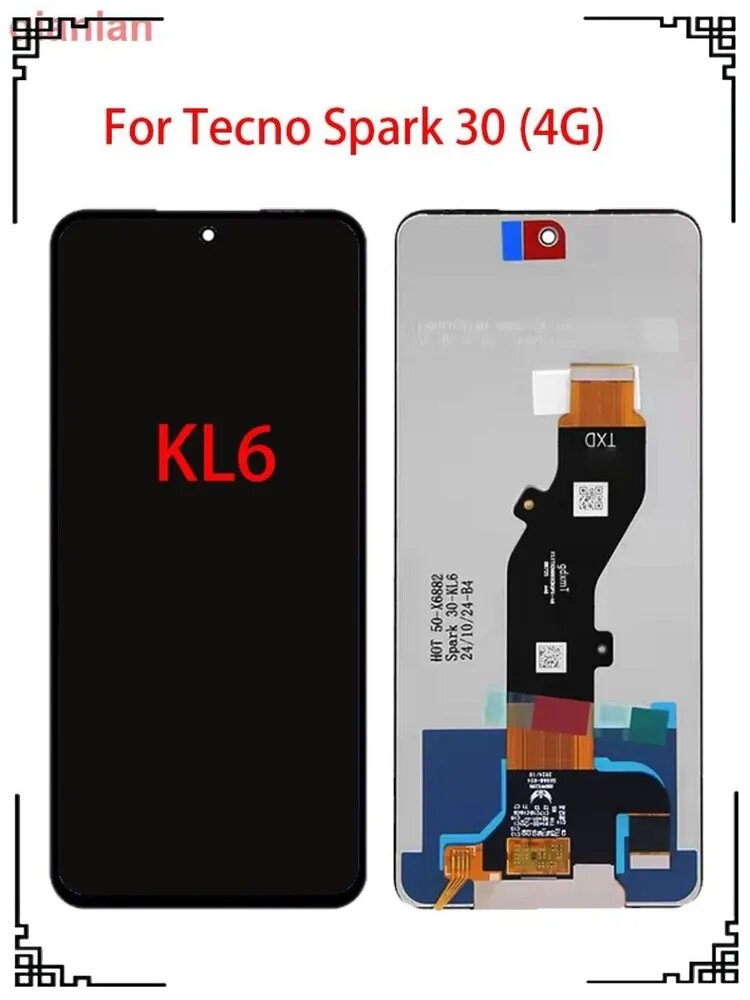 Дисплей на Tecno Spark 30 4G, KL6 в сборе с тачскрином Черный для ремонта