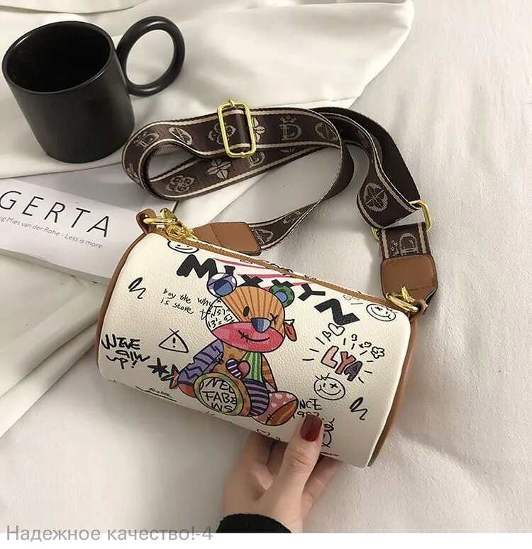 Сумка для девочки с модным принтом Медведь из искусственной кожи, белая, крутая сумочка кросс-боди