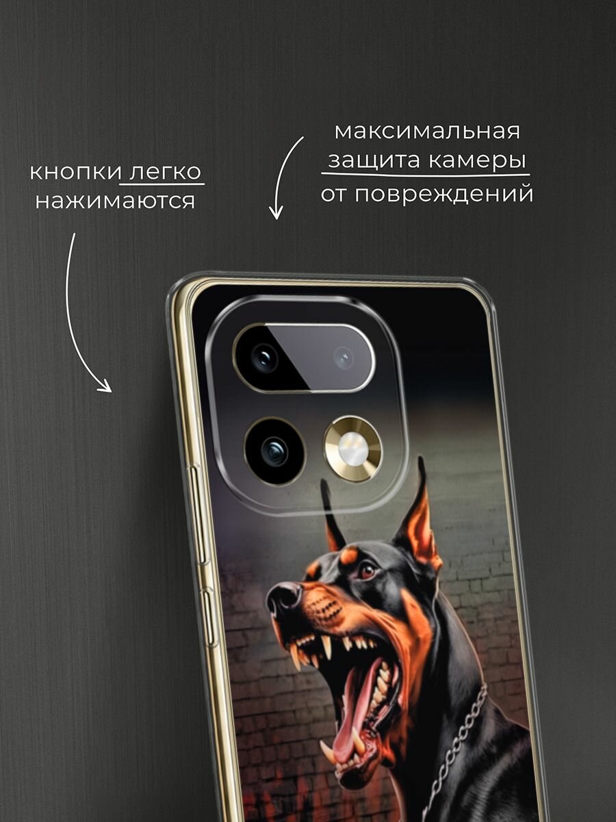 Чехол на Realme 16 Pro+ / Реалме 16 Про+ с принтом Доберман с цепью — фото 1