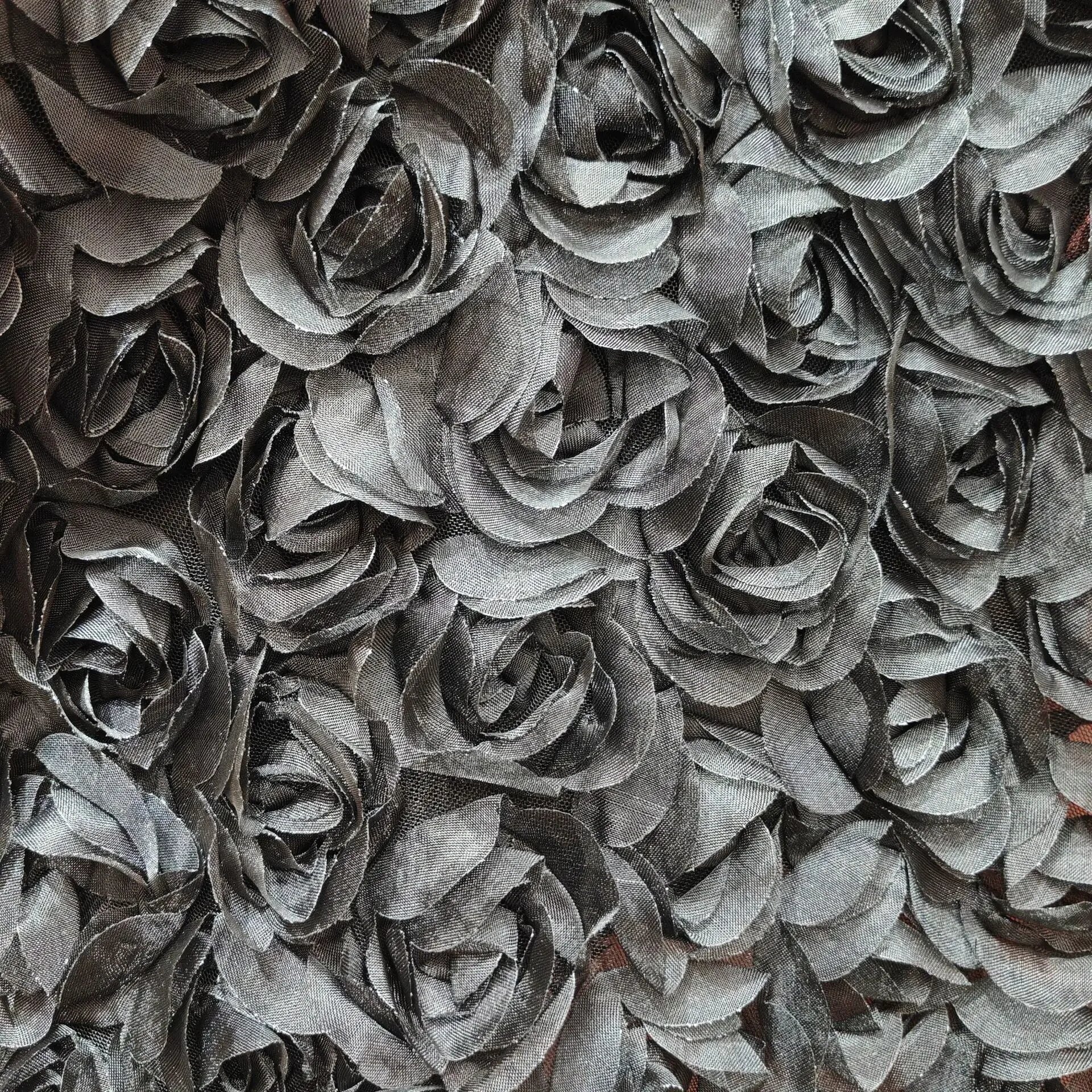 3D сетчатая ткань с вышивкой розы, полиэстер, ширина 150 см Серый, Black