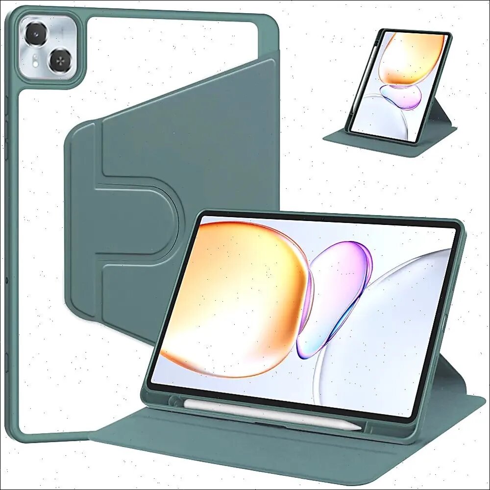 Чехол для Tecno MegaPad SE 11 /Техно МегаПад SE 11" , Чехол с отделением для ручки и вращающейся подставкой, искусственная кожа + прозрачный акрил