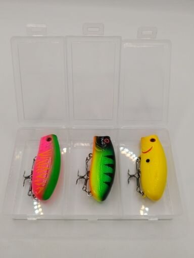 Набор воблеров попперов Малас 3 шт. в прозрачном кейсе: 60мм, 9г, приманка на щуку, окуня
