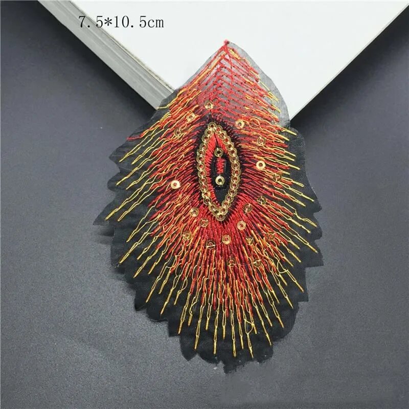 Термоаппликация перья, Red, 7.5*10.5 см